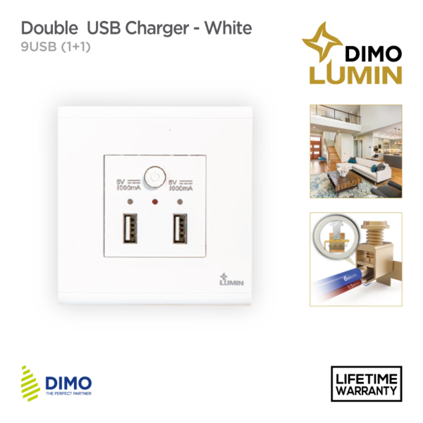 DIMO Lumin 20A Double Pole Switch with Indicator 0- White